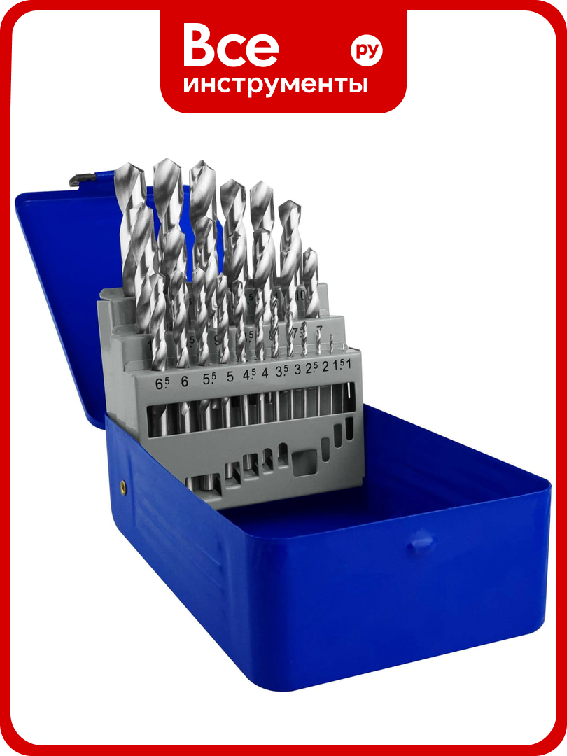 Набор сверл HSS 25 шт, 1-13 мм vertextools 0987-25, из быстрорежущей стали спиральный тип цилиндрический хвостовик