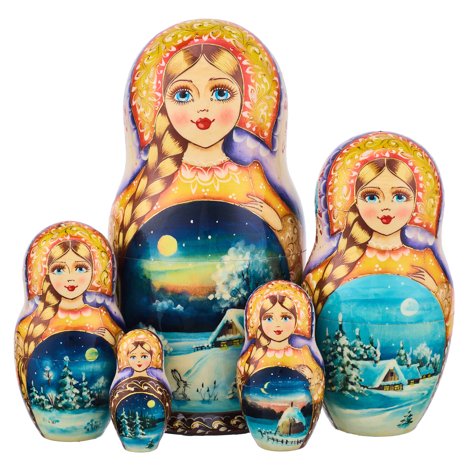209138 матрешка времена года, зима,5 мест 18 см,