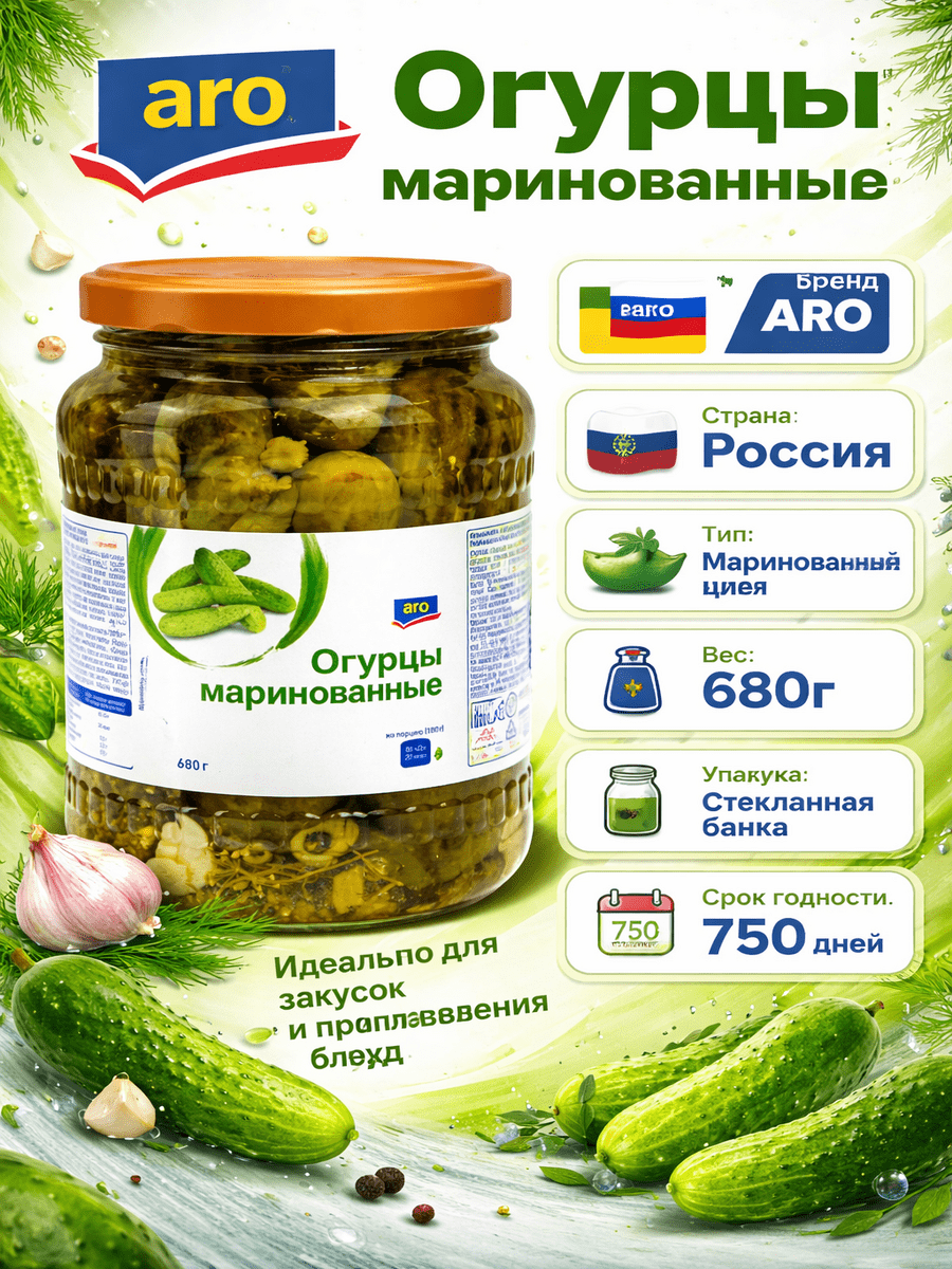 Aro Огурцы маринованные, 680г