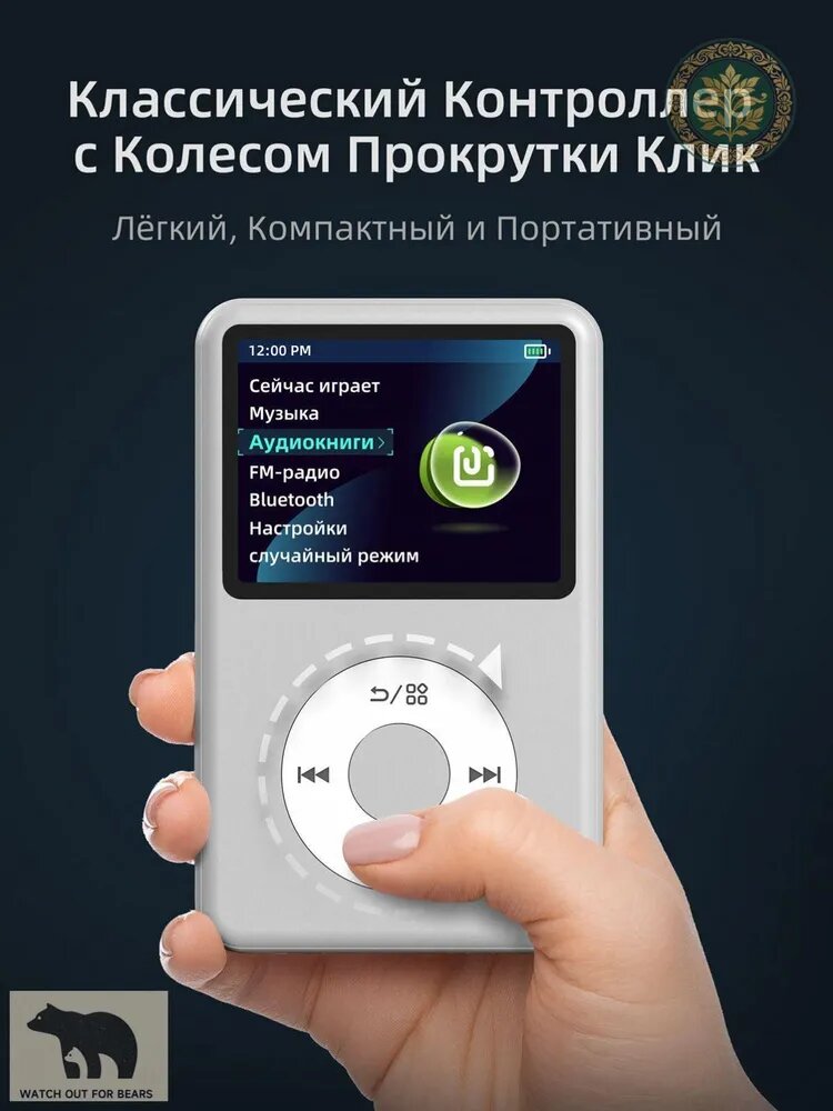 MP3-плеер INNIOASIS Y1 128 ГБ, Hi-Fi, FM-радио, Bluetooth, 2.4-дюймовый экран, серый — фото 1