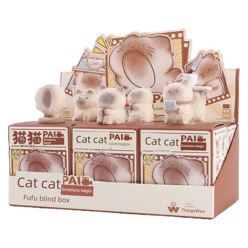 Набор фигурок FUFU Cat Emotion Performance Blind Box с 6 штуками - Милые плюшевые коллекционные мини-игрушки для