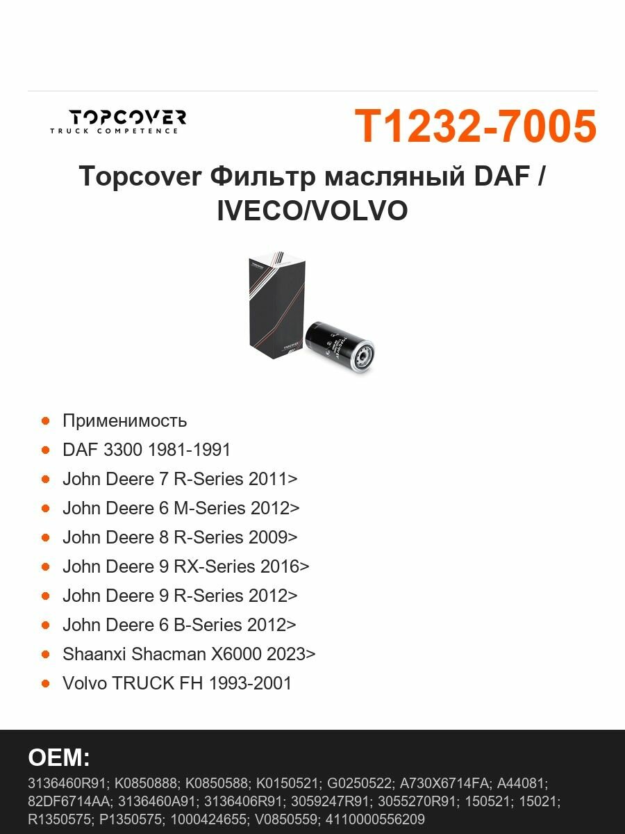Topcover Фильтр масляный DAF / IVECO/VOLVO