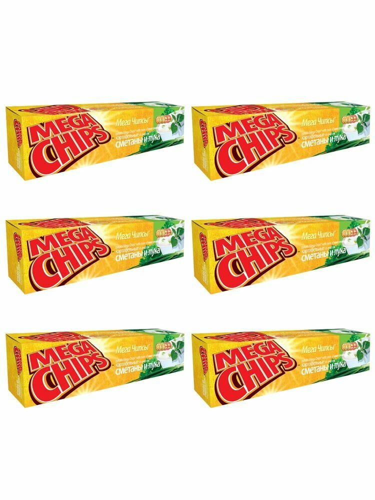 Mega Chips Чипсы-пластины картофельные со сметаной и луком, 100 г, 6 шт