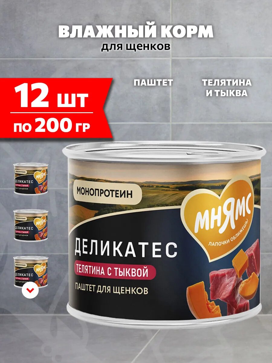 Корм влажный Мнямс Асадо По-Аргентински для собак всех пород, телятина и тыква, 200 г х 12 шт