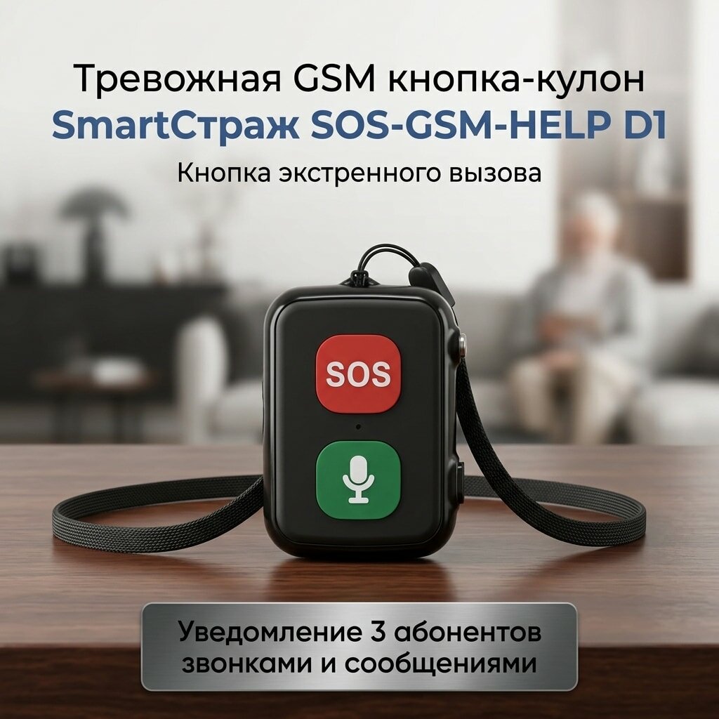 Тревожная кнопка для пожилых кулон SmartСтражSOS-GSM-HELP D1