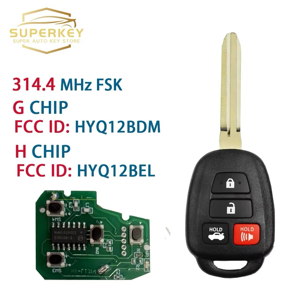Пульт дистанционного управления SUPERKEY с 4 кнопками, частотой 314,4 МГц, чипом G/H, HYQ12BDM / HYQ12BEL для Toyota Camry Corolla 2012, 2013, 2014, 2017 годов выпуска