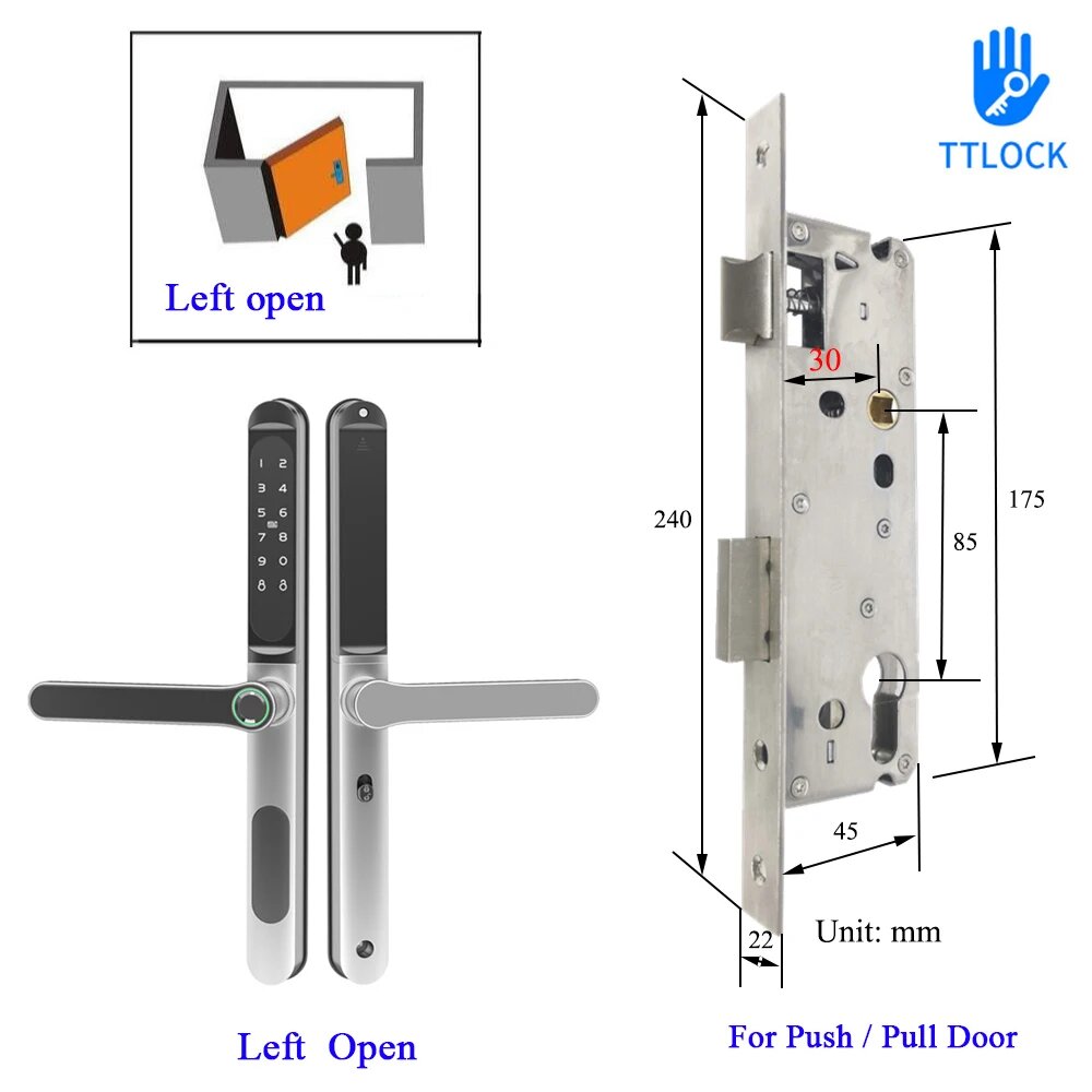 Приложение TTLock IP65 Водонепроницаемый умный пароль от отпечатков пальцев Left Open 8530