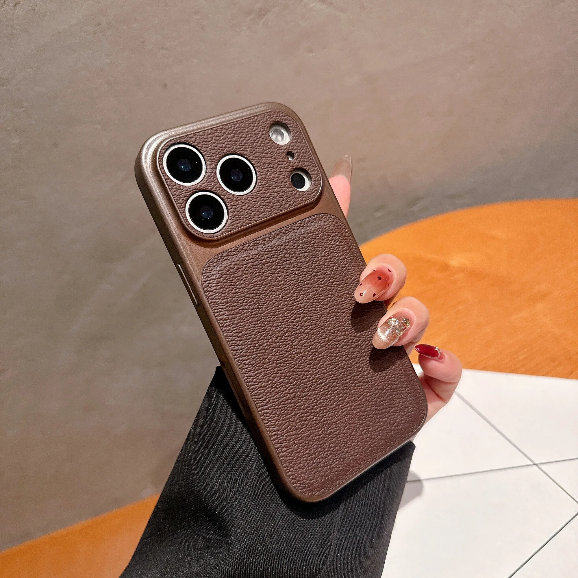 Однотонный Кожаный Чехол Для iPhone 17/16/15/14/13 Pro Max, Матовый, iPhone17, Коричневый, Brown