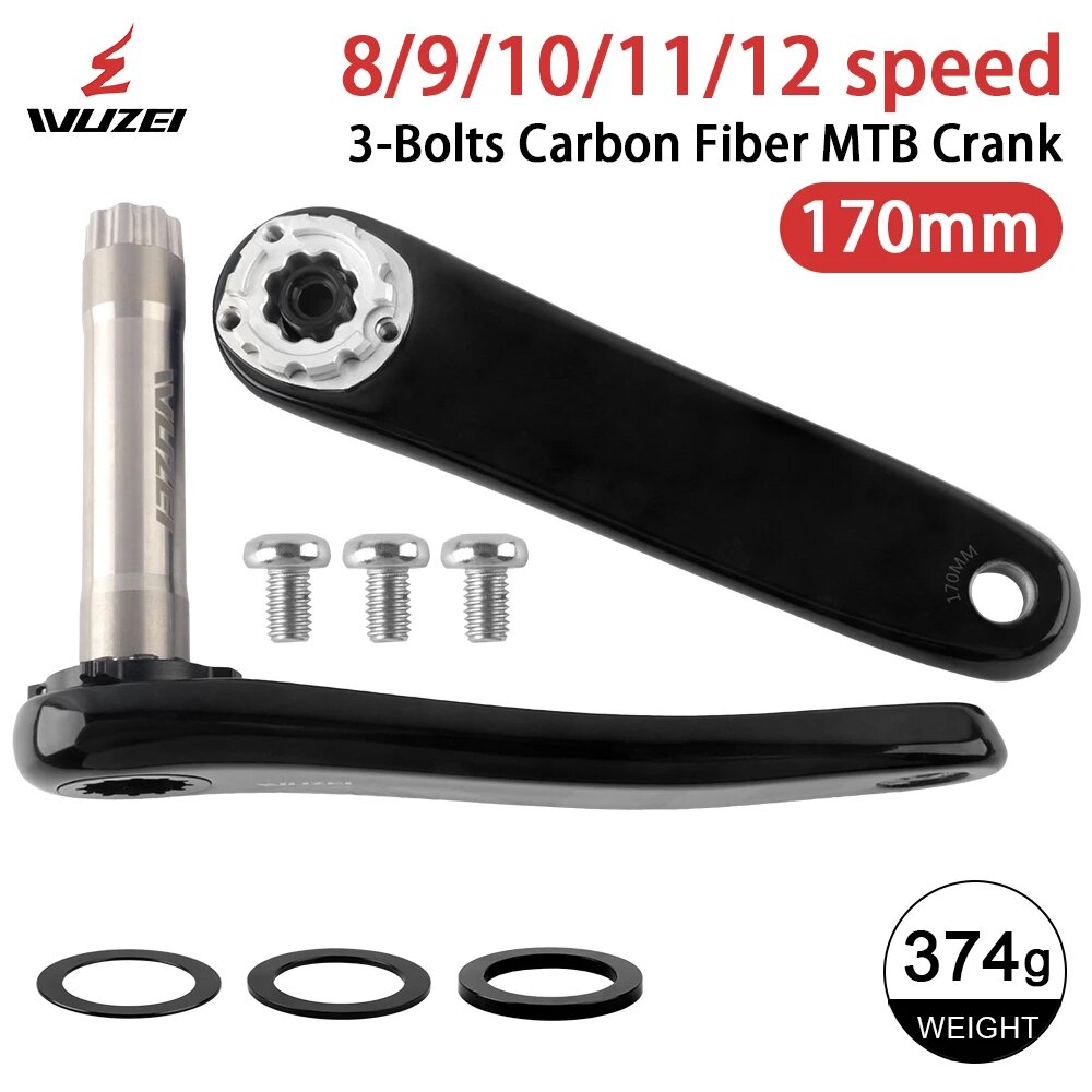 WUZEI Карбоновые шатуны MTB 165/170/175 мм without BB, MTB 3 Bolt 170mm