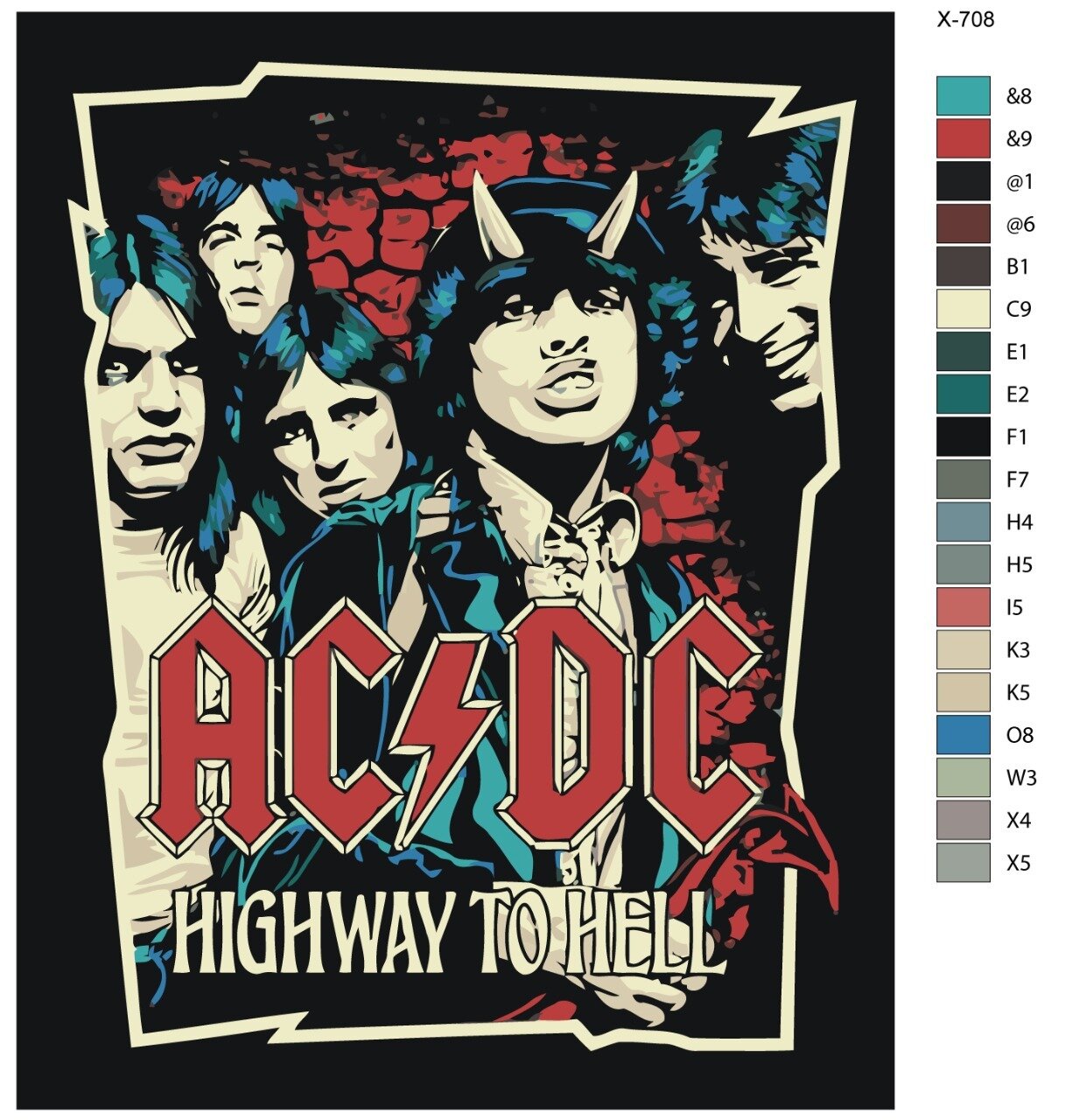 Картина по номерам X-708 "Рок-группа AC/DC" 80x100