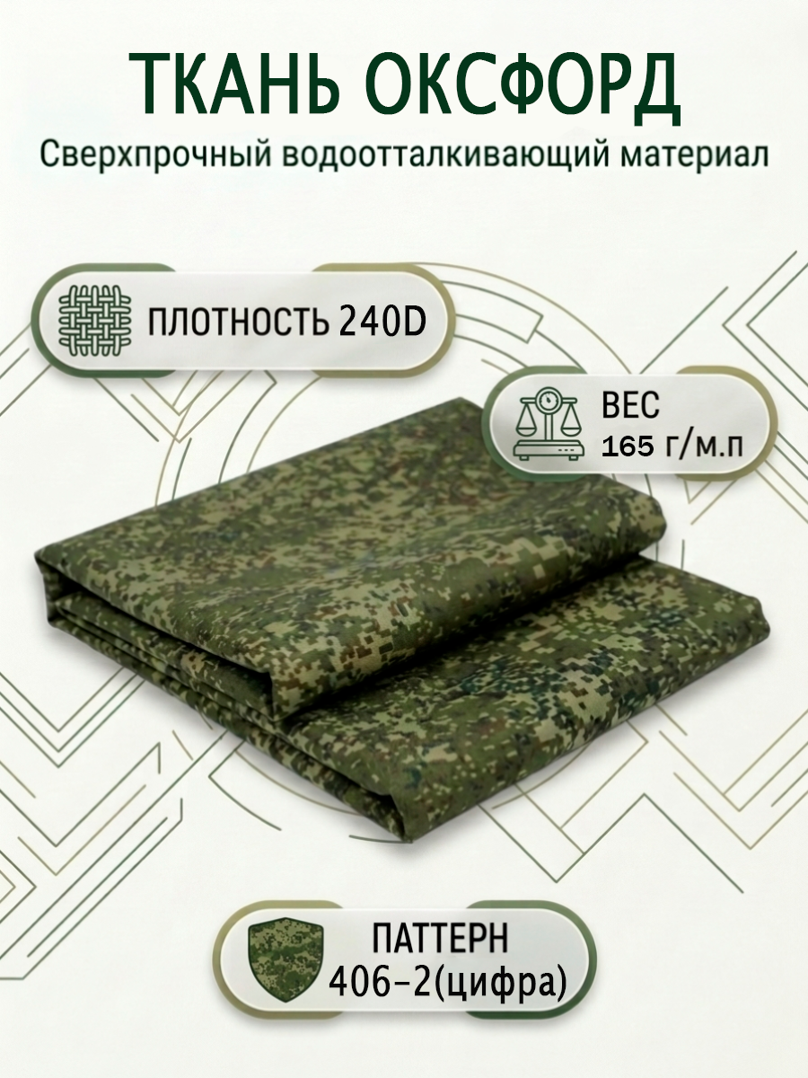 Ткань Оксфорд 240D PU 3000 WR 165 гр/м. п принт №406-2 цифра, ширина 1,5 метра - 1 метр