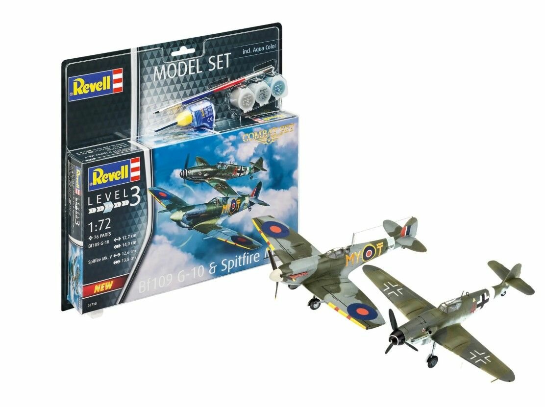 Набор Combat Set истребитель-низкоплан Bf109G-10 и Спитфайр Mk.V, Revell, 63710