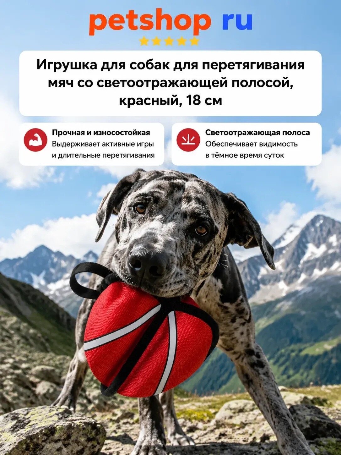 Игрушка для собак мяч красный со светоотражающей полоской