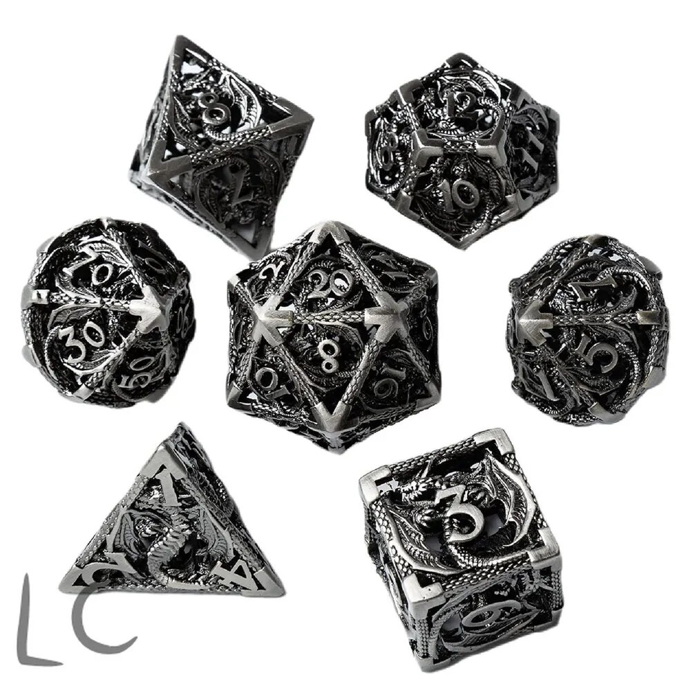 Кубики для DnD (ДнД) 7 шт Металлические , Кости игральные Дайсы, Классический набор дайсов Dungeons & DragonsРолевая игра , Pathfinder, настольные игры
