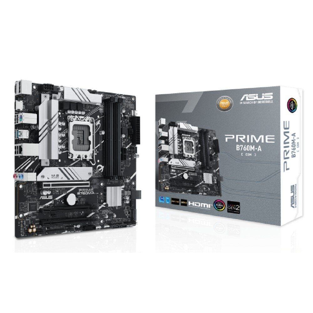 Материнская плата ASUS PRIME B760M-A-CSM (Socket 1700, mATX, 4xDDR5(128GB), DP/2xHDMI, 3xPCIe 4.0x16, 4xSATA 6Gb/s, 2*M2, 2,5xLAN, 2xUSB 3.1, 4xUSB 2.0, 1xPS/2)
