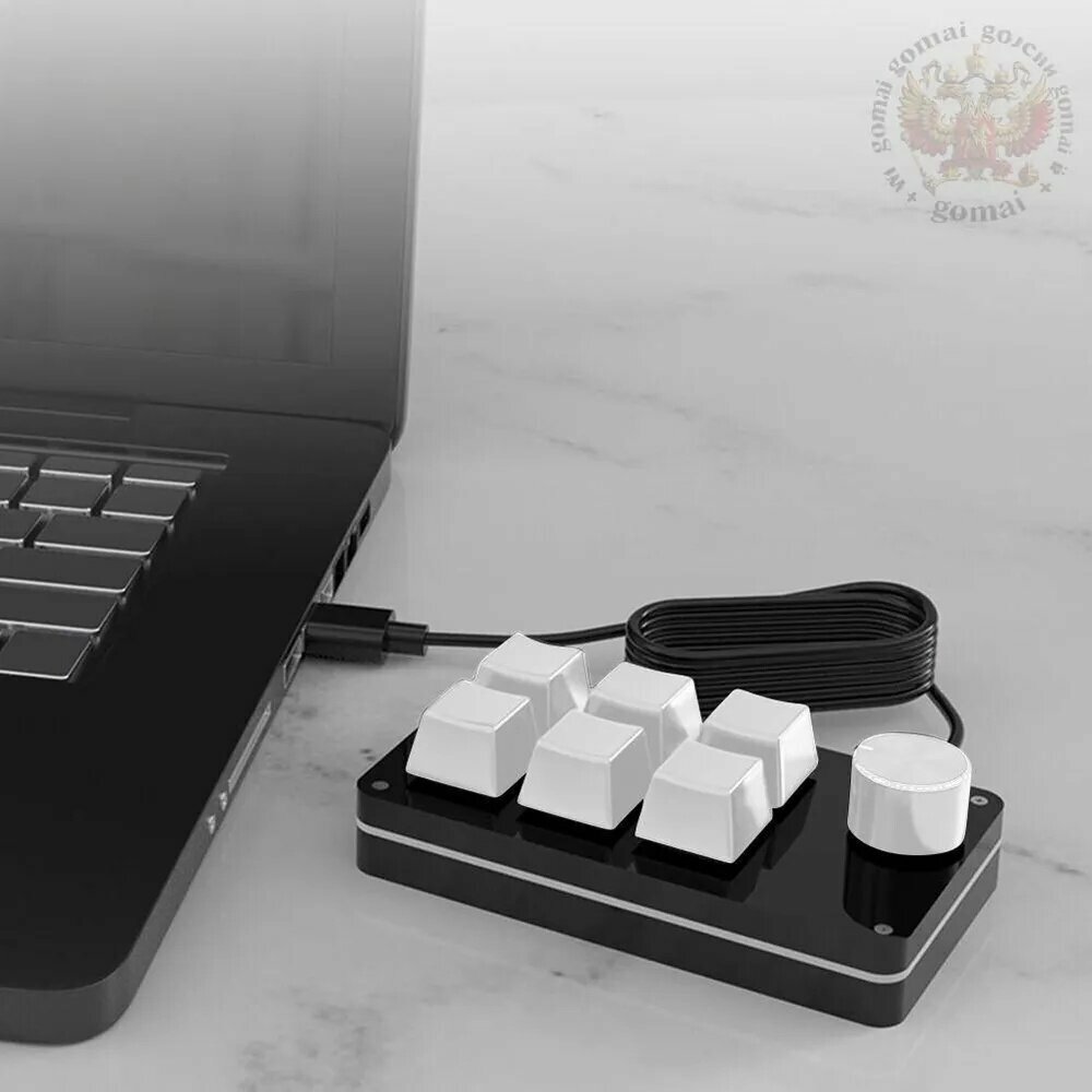 Клавиатура мини 6 кнопок с энкодером, USB, программируемая, белая, с подсветкой RGB, красный переключатель Outeum