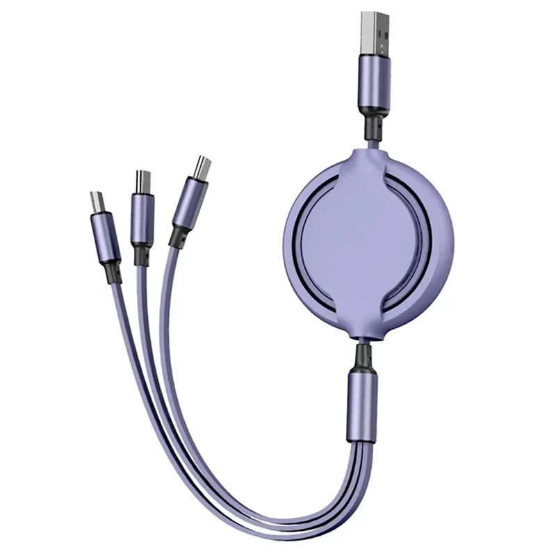 Выдвижной 3-в-1 кабель USB, фиолетовый, Color: 05