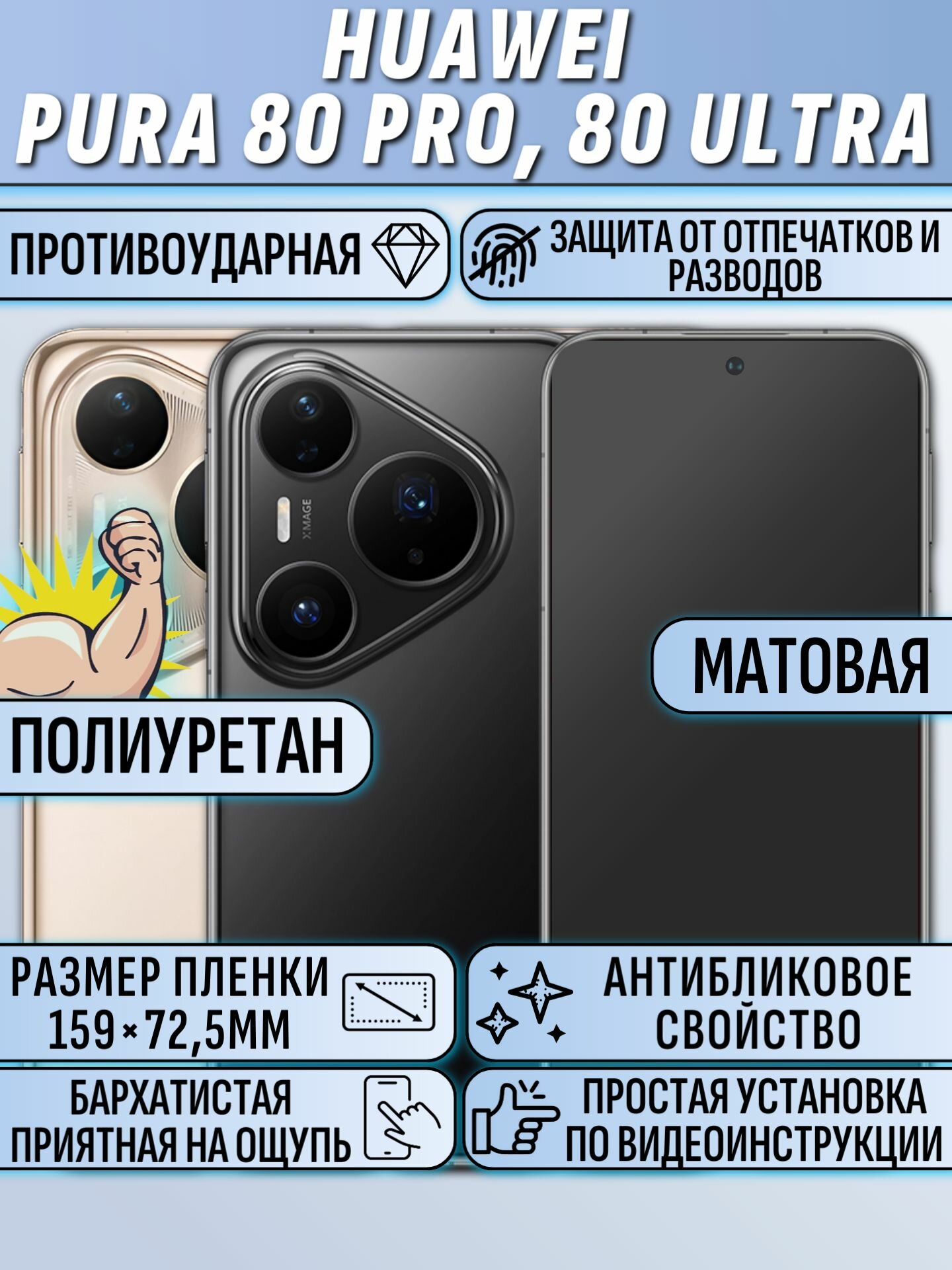 Гидрогелевая пленка Huawei Pura 80 Pro, Pura 80 Ultra / хуавей пура 80 про, пура 80 ультра Матовая
