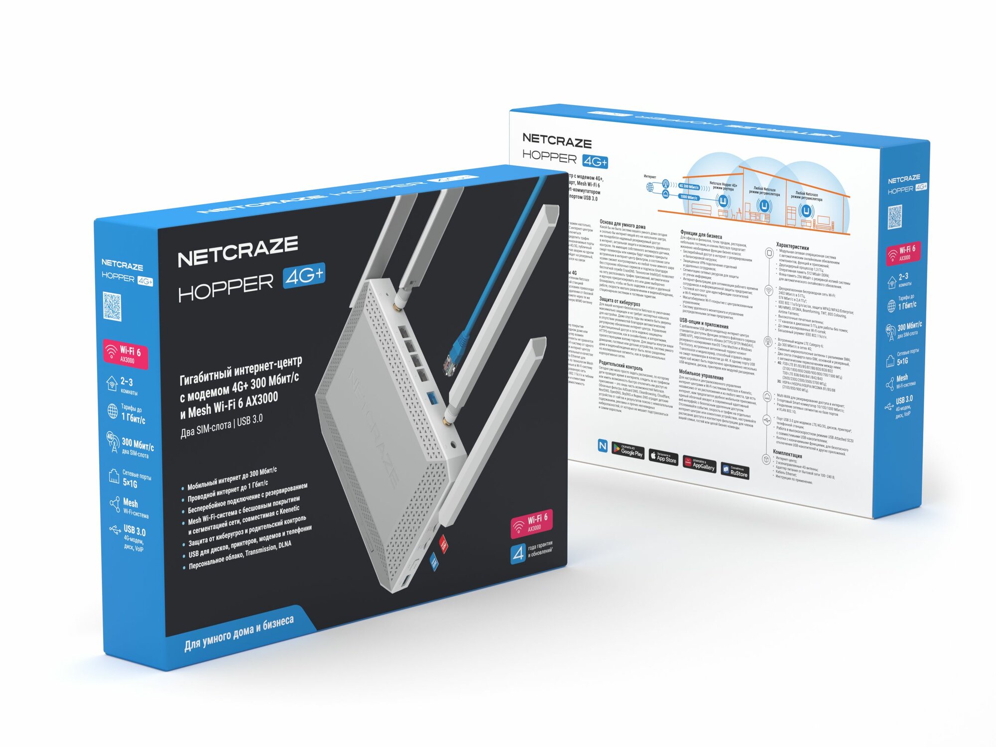 Роутер Wi-Fi Netcraze Hopper 4G+ NC-2312 до 1 Гбит/с, со слотом под SIM-карту, Mesh Wi-Fi 6