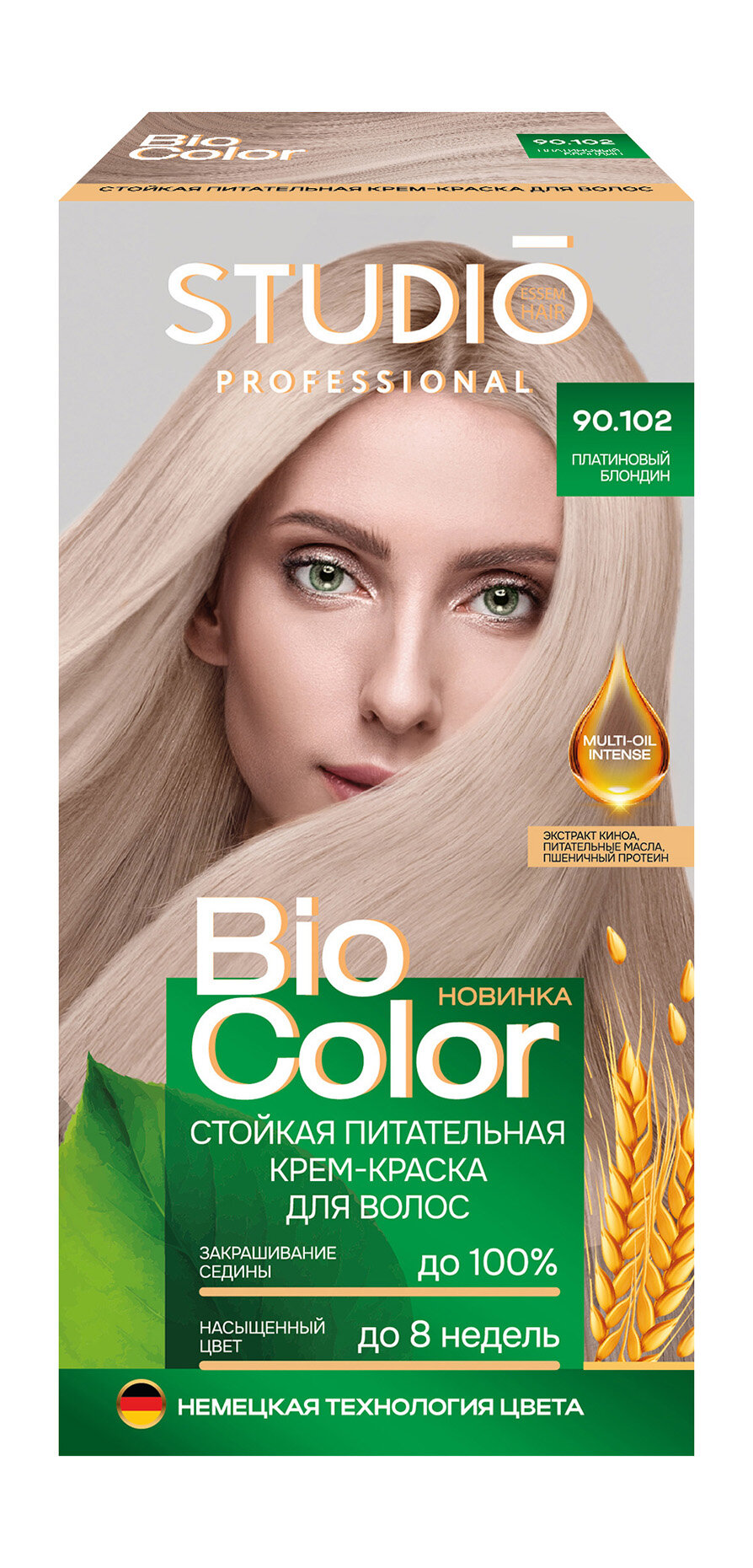 STUDIO PROFESSIONAL Крем-краска для волос Студио Биоколор стойкая, 50/50/15 мл, 90.102 Платиновый Блондин