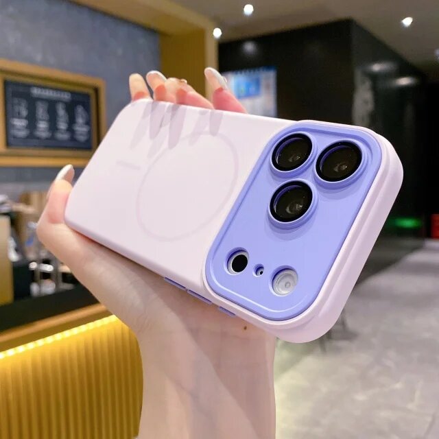 Роскошный магнитный чехол Magsafe из жидкого силикона для Айфон 16, Белый, Purple Magnetic Case