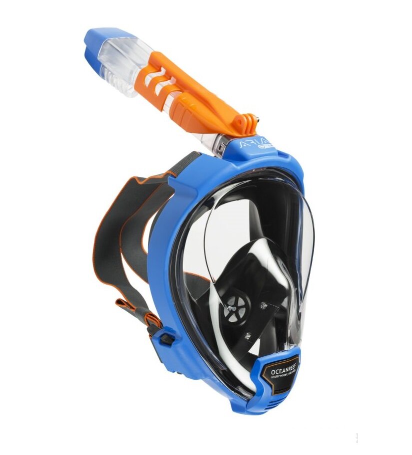 Маска OCEAN REEF ARIA QR+ BLACK / BLUE (для снорклинга, полнолицевая с трубкой, GOPRO) р. S-M