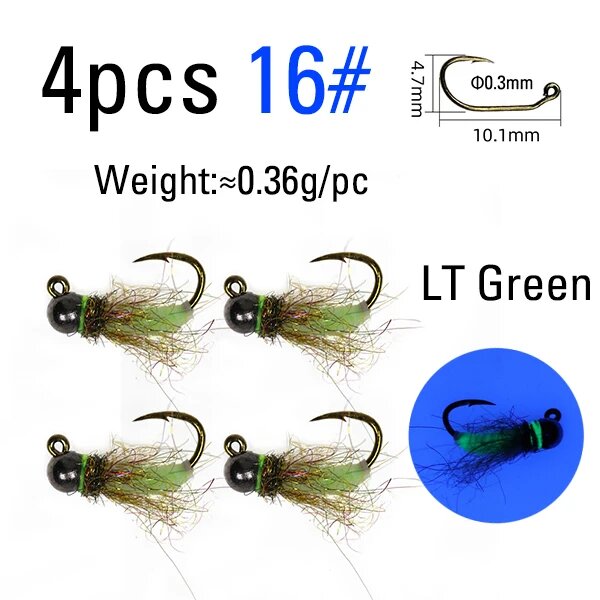 4шт. Мокрые нимфы Lt Green 16#