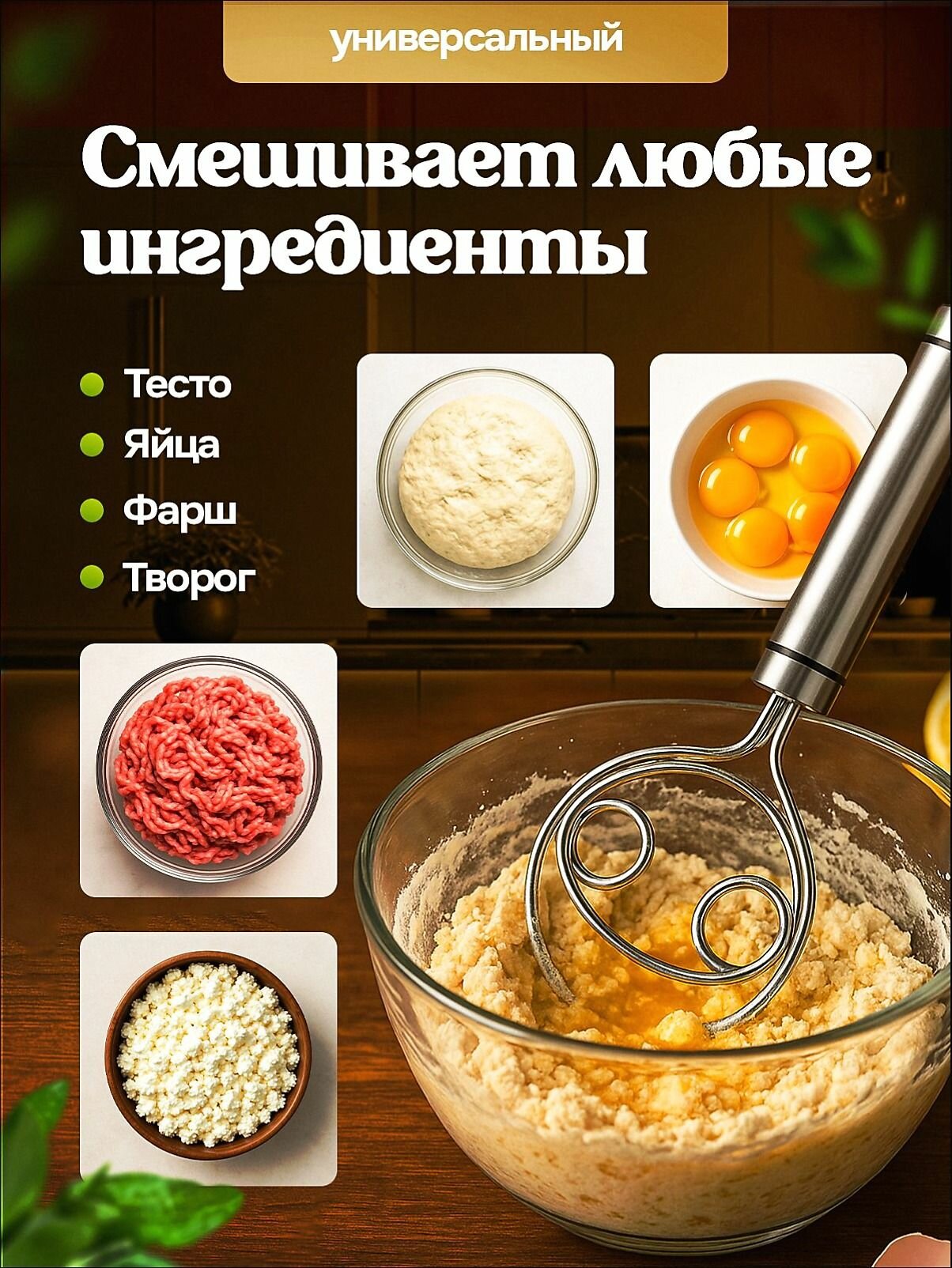 Миксер из нержавеющей стали для измельчения муки с черной спиральной насадкой — фото 1
