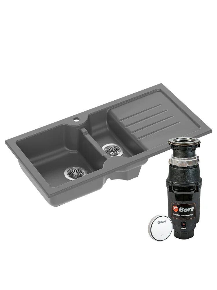 Комплект Мойка Domaci Сиена 54100-112 100x50, антрацит, керамика / Измельчитель Bort Master Eco Control электрический, нержавеющая сталь