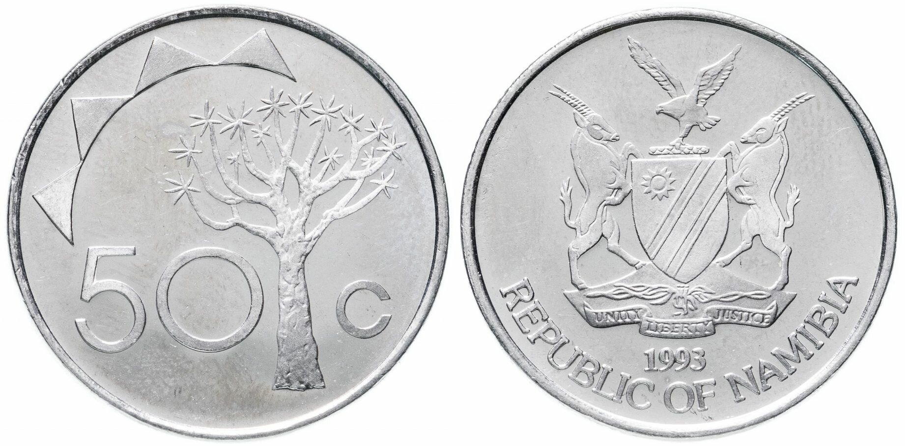 Намибия 50 центов, 1993 - 2022 Колчанное дерево XF
