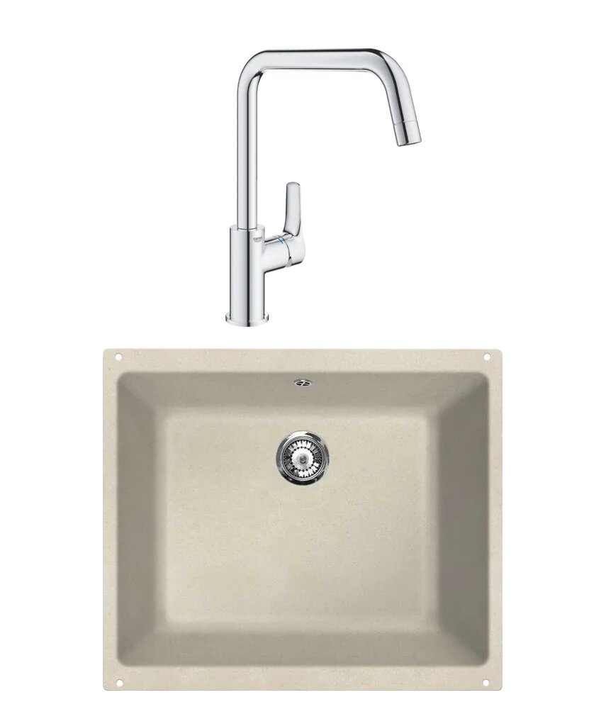 Комплект Мойка Lava U1 53x46, crema, кварц / Смеситель Grohe Eurosmart 30567000 глянцевый хром