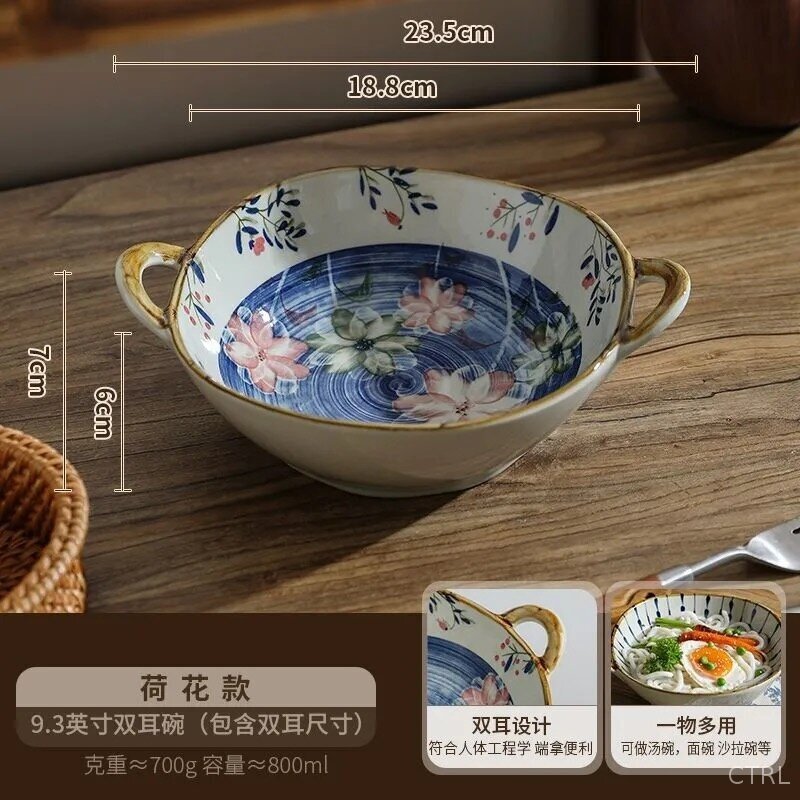 Супница фарфоровая,1 штука, кружевная пластина,700ml,25*5.8cm，Розовые лотосы.