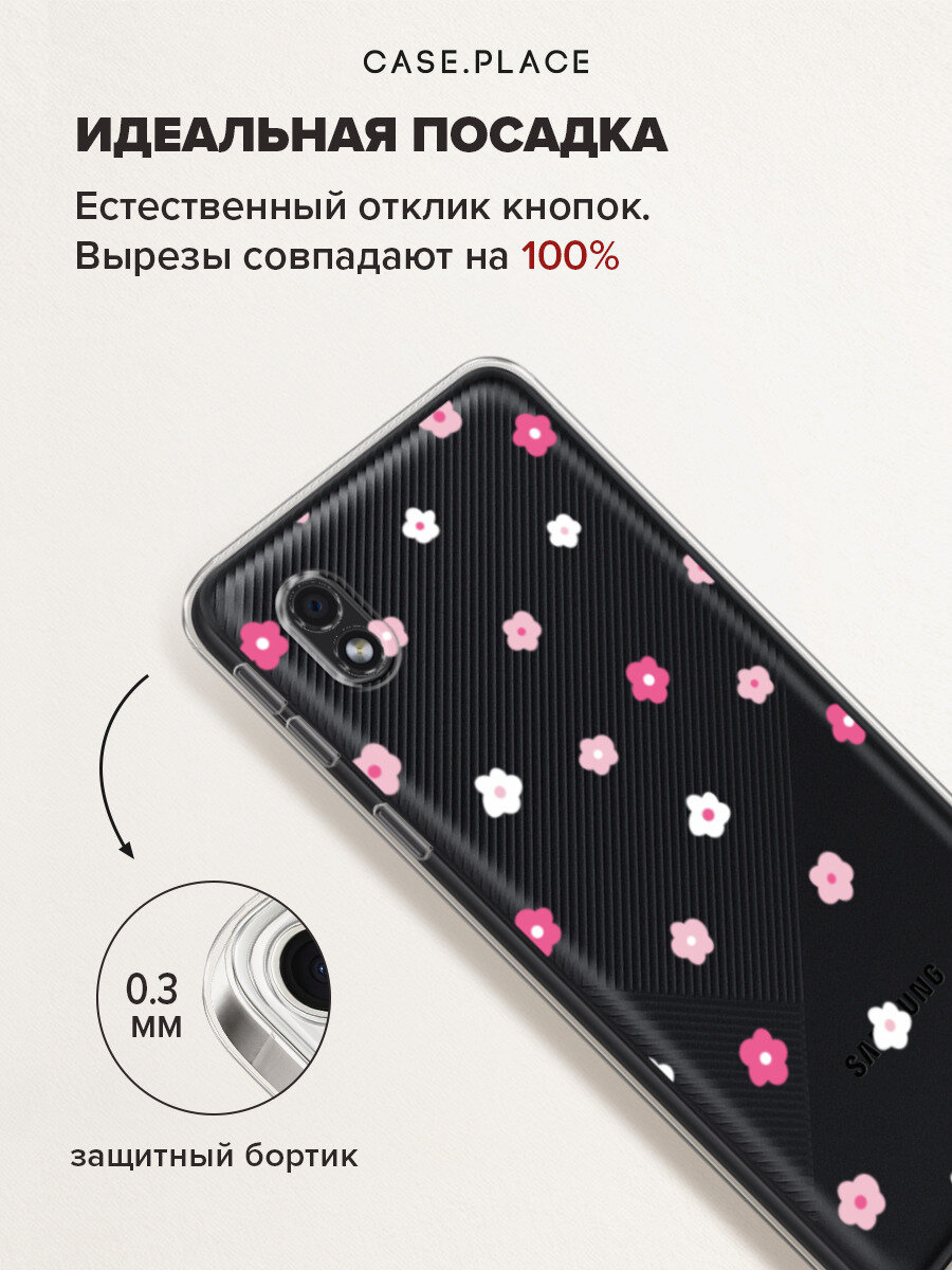 Чехол на Samsung Galaxy A01 Core / Самсунг Галакси А01 Core с принтом "Весенние цветочки рисунок", прозрачный — фото 1