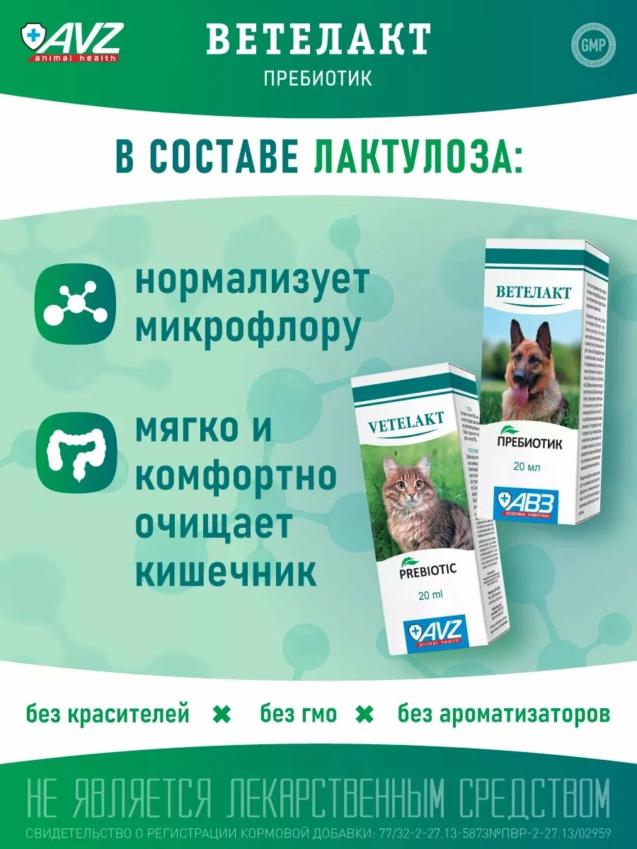 Ветелакт пребиотик для нормализации микрофлоры кишечника и оптимизации процессов пищеварения у мелких животных, 20 мл — фото 1