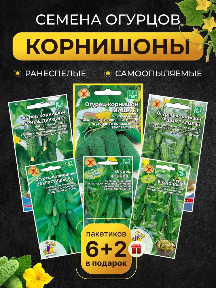 Набор семян огурцов / 6 сортов / Самоопыляемые