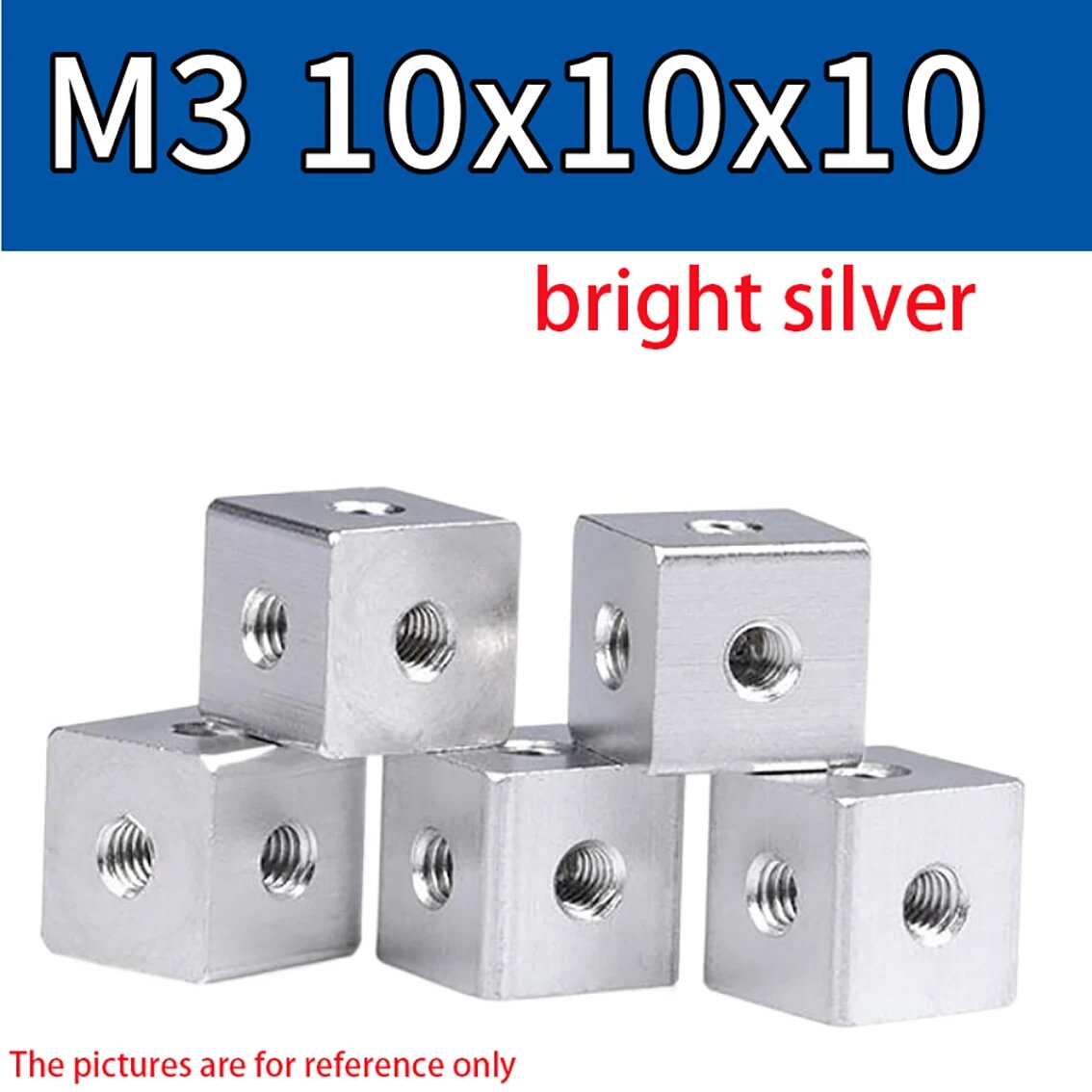 Блок-гайка M3 из алюминия, анодированный 50pcs, M3 10x10x10 silver