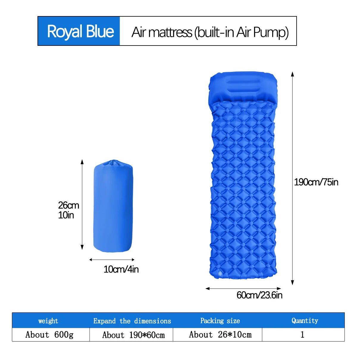 Ультralight Waterproof Inflatable Camping Sleeping Pad Air Sleeping Mat for Backpacking Hiking Travel Camping Outdoor-Bule1