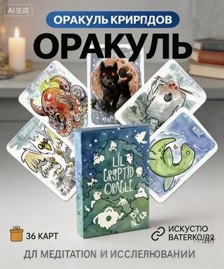 Колода оракульных карт Скрытые животные (39 карт) таинственный бестиарий для предсказаний, в комплекте англоязычное руководство, подарок для эзотериков, 1 комплект