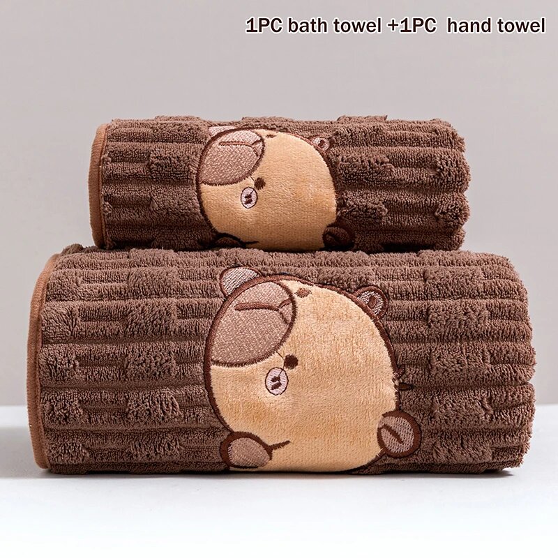 Набор полотенец eelhoe coral fleece с рисунком капибары 2 шт Коричневый, A7