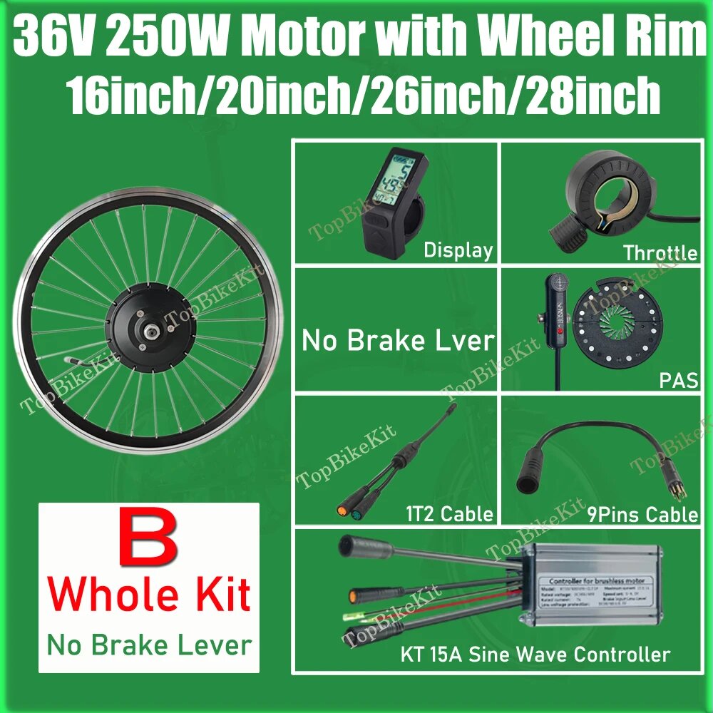 Бесщеточный мотор Ebike 36В 250Вт TBK-100AD для RPM 280, 36V 250W Cassette, Whole Kit B, 26inch