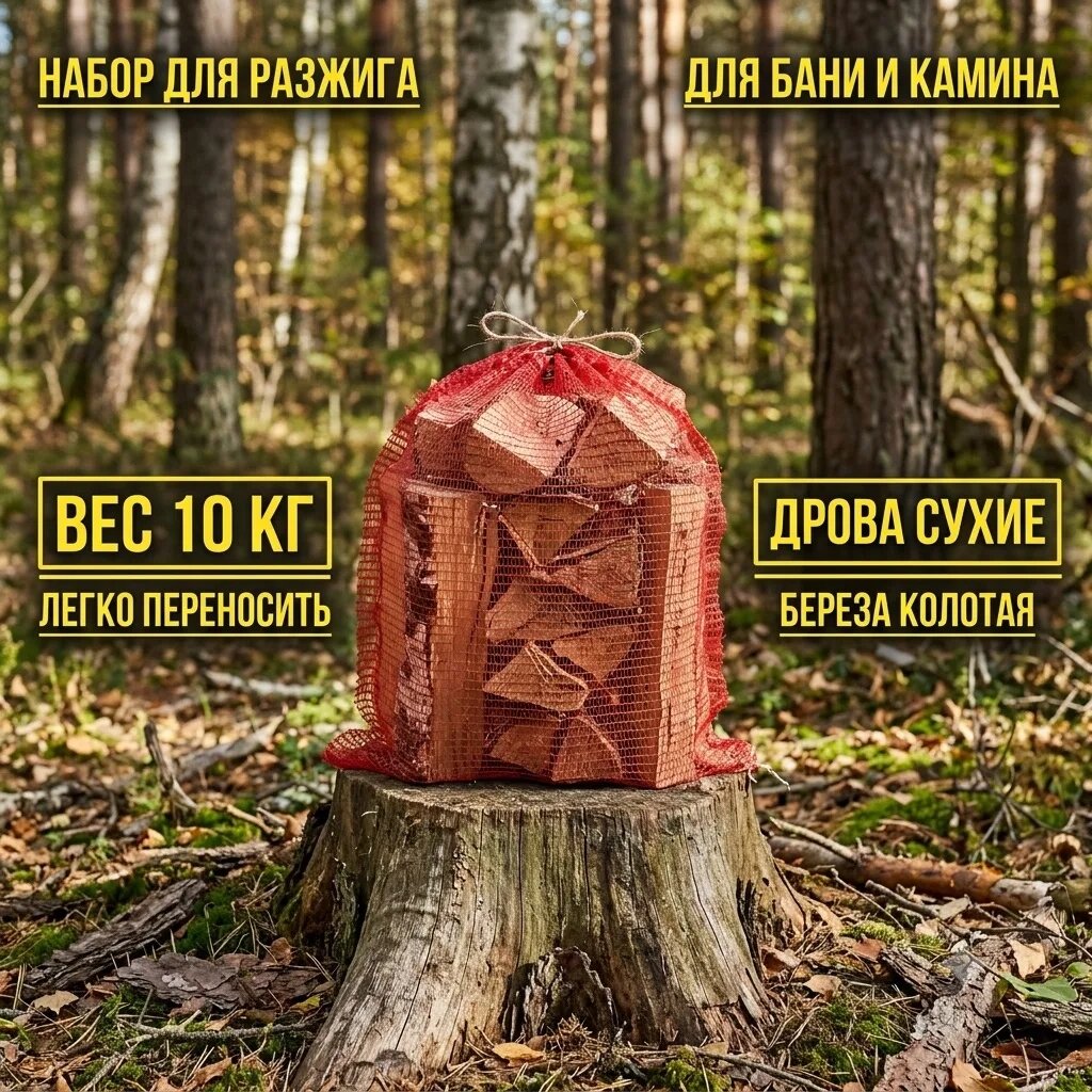 Дрова берёзовые 10 кг . Бренда "Берёзка", для мангала, камина, бани, барбекю, эко продукт