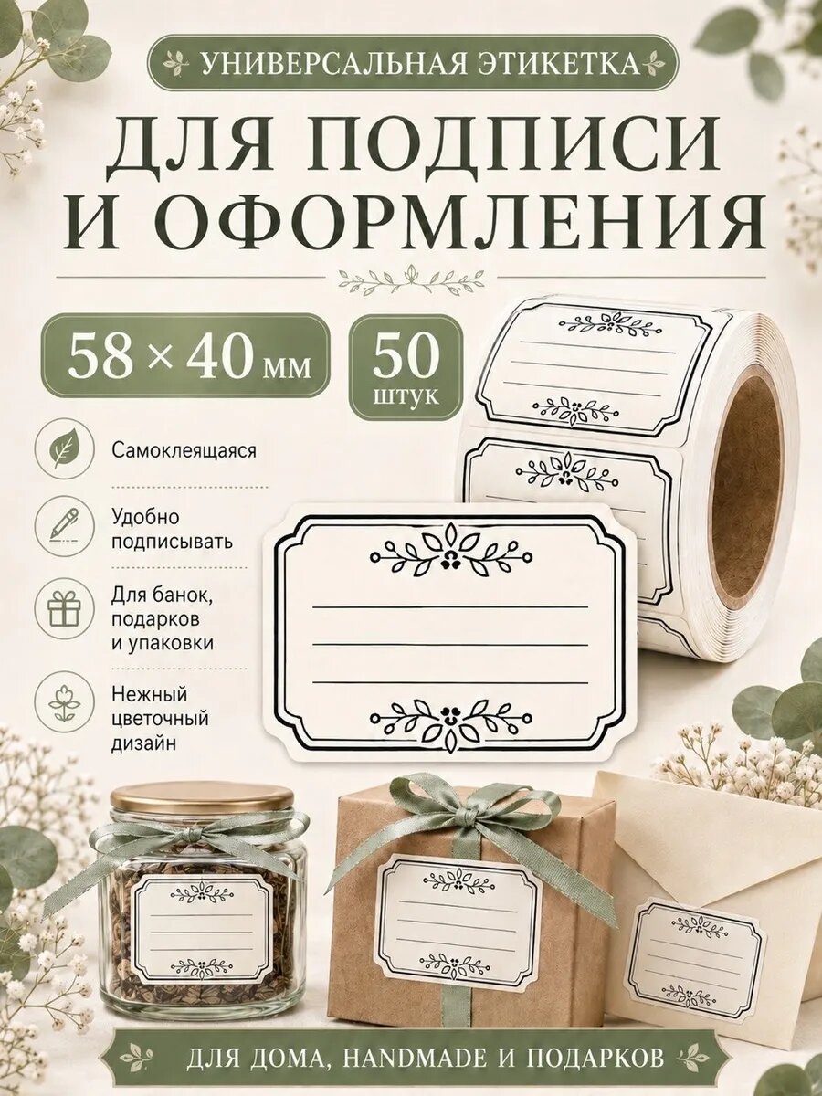 Наклейка HOMERAR, для подписи, термоэтикетка, белая, 58x40 см, 50 шт