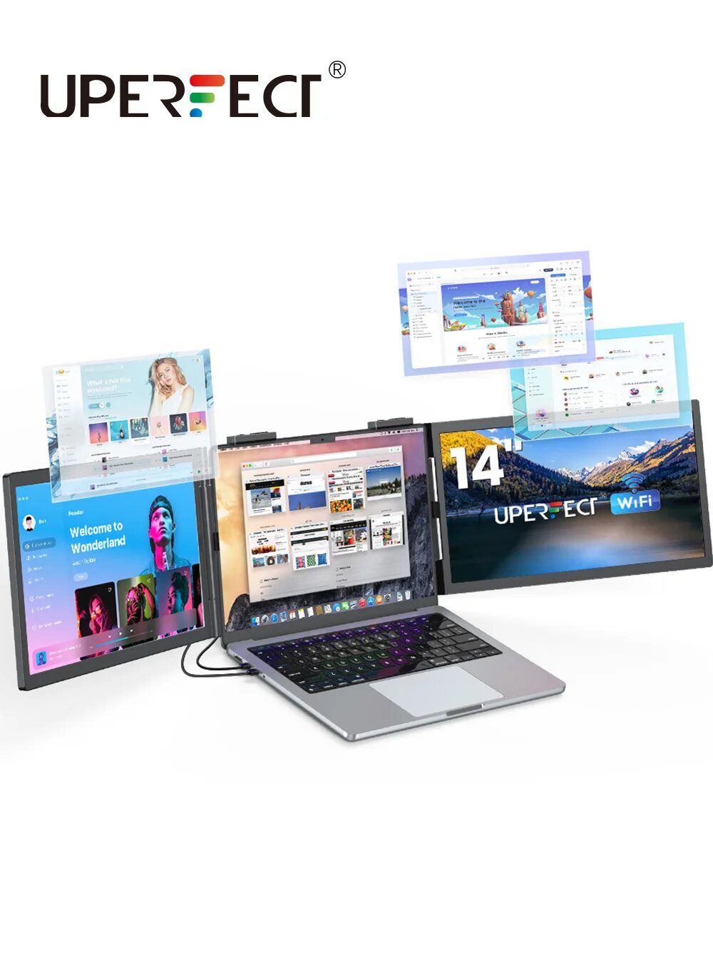 UPERFECT UFree Z14 FHD Тройной монитор-расширитель для ноутбука с беспроводным зеркальным отображением экрана для ноутбука, телефона, PS5, Xbox, Switch