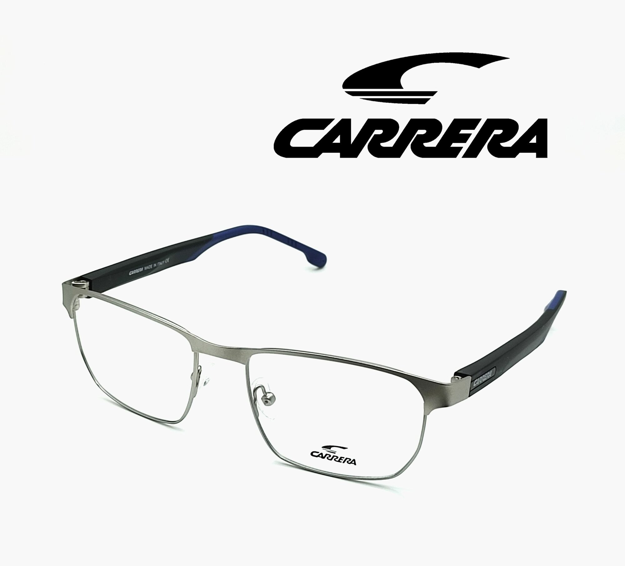 Оправа для очков "Carrera", серая, комбинированная, футляр, салфетка