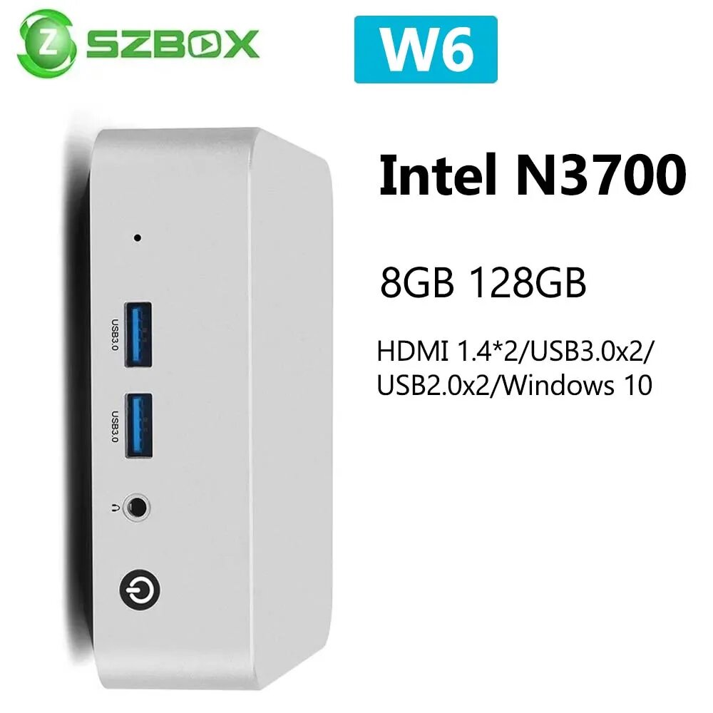 Мини-ПК SZBOX W6 с процессором Intel N3700, Windows 10, 8GB оперативной памяти, 128GB SSD на интерфейсе M.2 SATA, 1000M LAN, 2 USB3 порта, настольный ПК для офиса