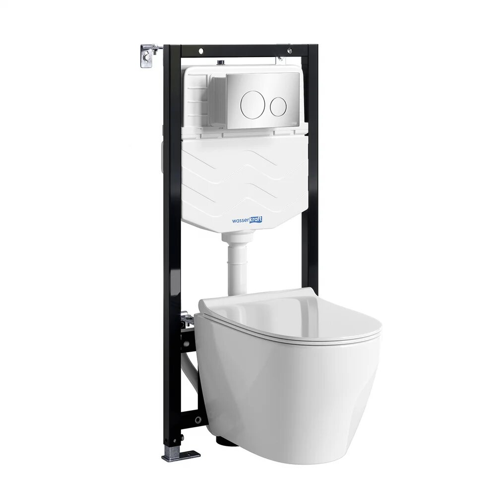 Комплект Унитаз подвесной WasserKRAFT Mindel H002 безободковый / Крышка для унитаза E034 / Система инсталляции для унитазов Aller 10TLT.010. ME, Кнопка смыва CH02