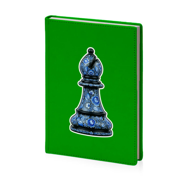 Ежедневник «Гжель шахматный слон в русском стиле(шахматы, подарок для шахматистов, сувенир, тренд)» (зеленый)
