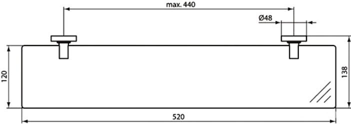 Полка для ванной комнаты Ideal Standard Полочка 52 см, Металл, Стекло