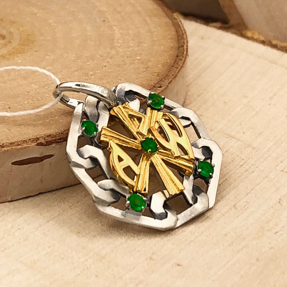 Подвеска, серебро, 925 проба, оксидирование, золочение, чернение, агат