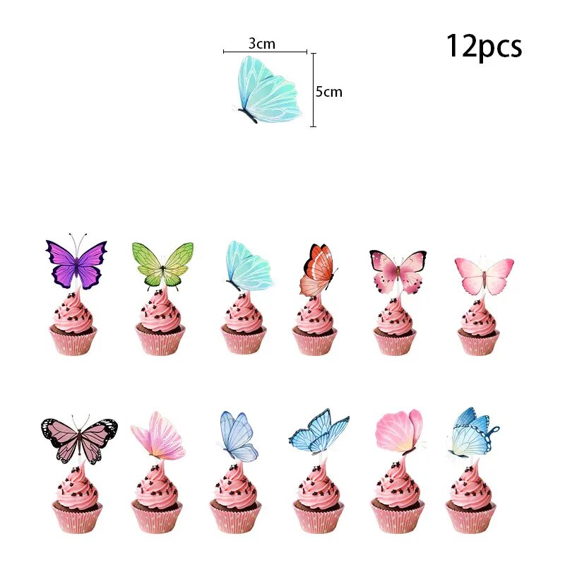 12шт бабочки для торта, cake topper